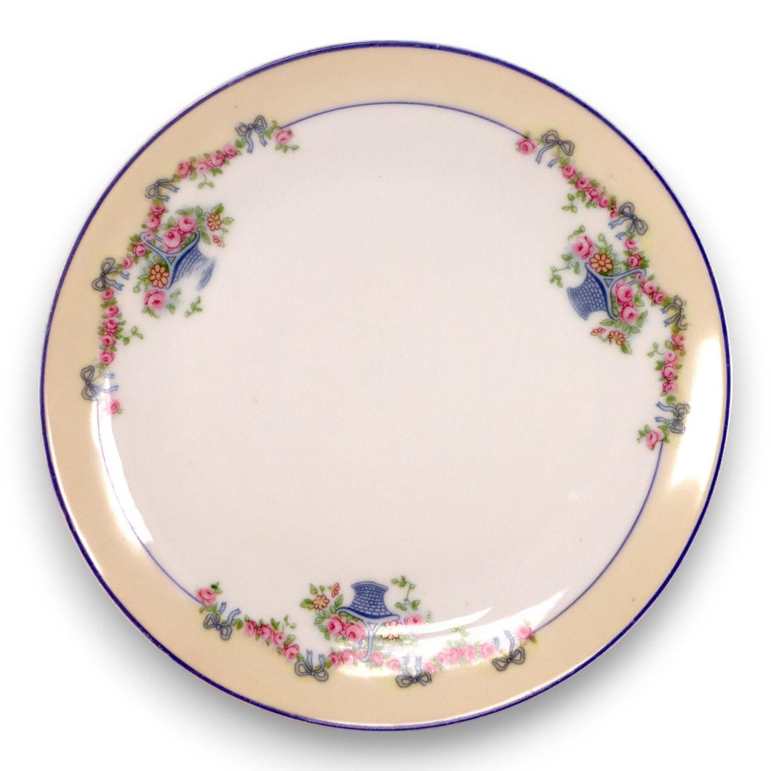 Zeh Scherzer Bavaria Salad Plate: Roses & Swags, Yellow Band, 1880s - Etsy