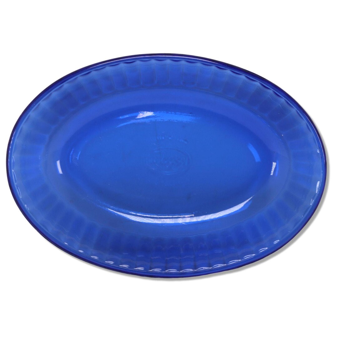 Colorex Cobalt Blue Fluted Glass Oval Vegetable Bowl 9 1/2 Brazil ...