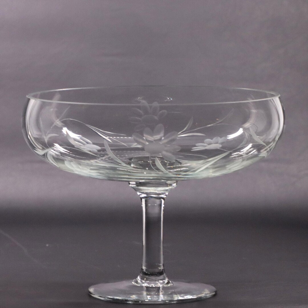 Tuscany Floral Daisy Wheel Ground Glass Footed Compote Bowl 6hx8 ...