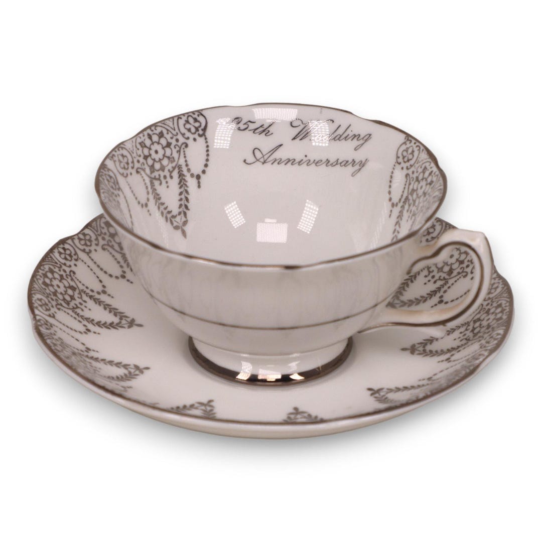 Royal Grafton 25th Wedding Anniversary Footed Tea Cup and Saucer Set ...