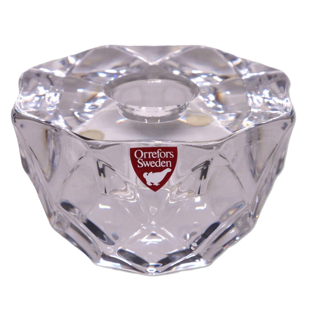 Orrefors Crystal Candlestick Holder Original Label Signed Made in ...