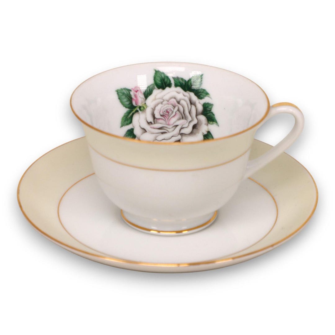 Kings Court White Rose Tea Cup Saucer Set Vintage 1960's - Etsy