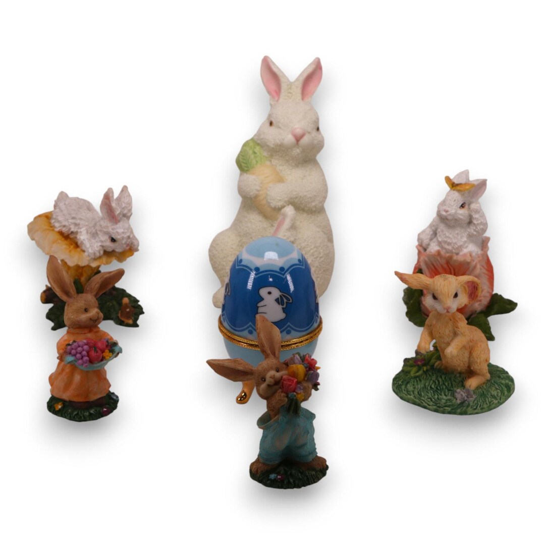 Bunny Rabbit Easter Figurine Collection 7pc Trinket Box Egg - Etsy
