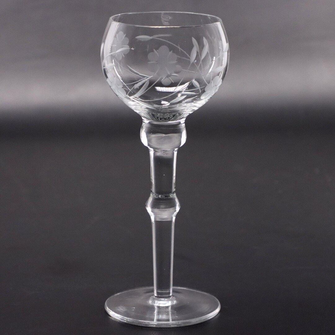 Romanian Double Knopped Stem Floral Etched Cordial Glasses 5 3/4 ...