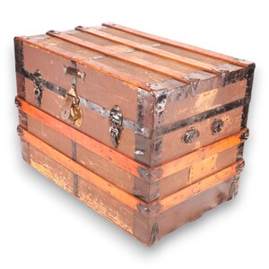 Flat Top Antique Steamer Trunk 28" Brown Canvas Pirate Chest Coffee ...