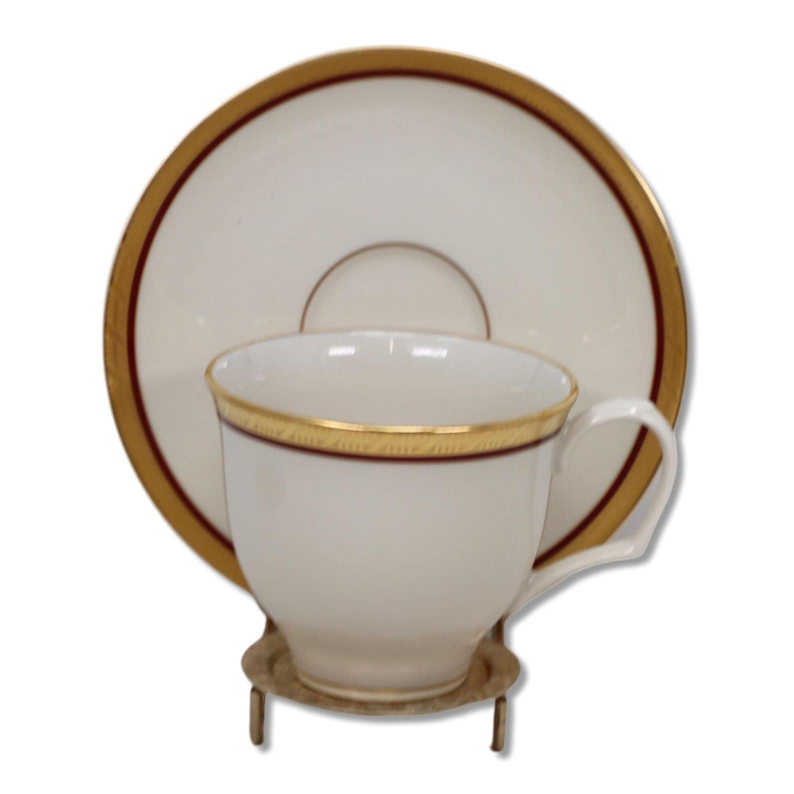 Pickard Dominique Regal Tea Coffee Cup Saucer Set Gold Burgundy Banded ...