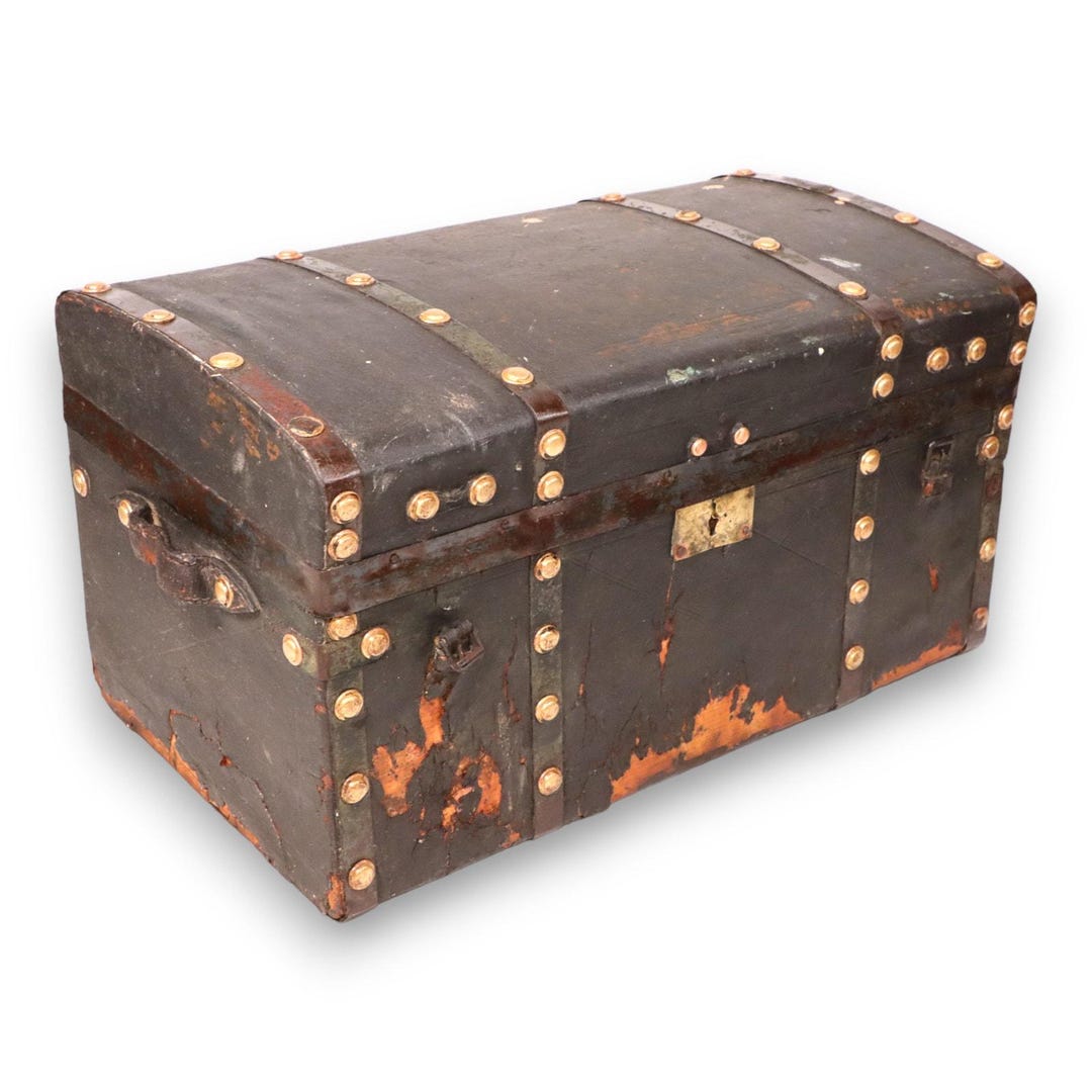 Cival War Era Brass Buttoned Leather Paneled Antique Stagecoach Trunk C ...