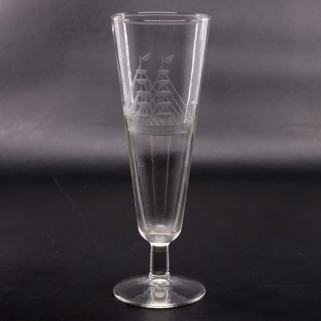 Javit Towle Clipper Ship Collection Etched Pilsner Glass 8 1/4 Vintage ...