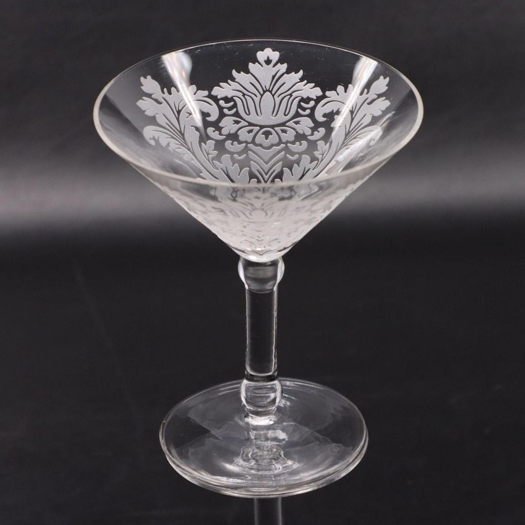 Etched Rococo Martini Glass 5 1/2" Double Knobbed Stem Vintage - Etsy