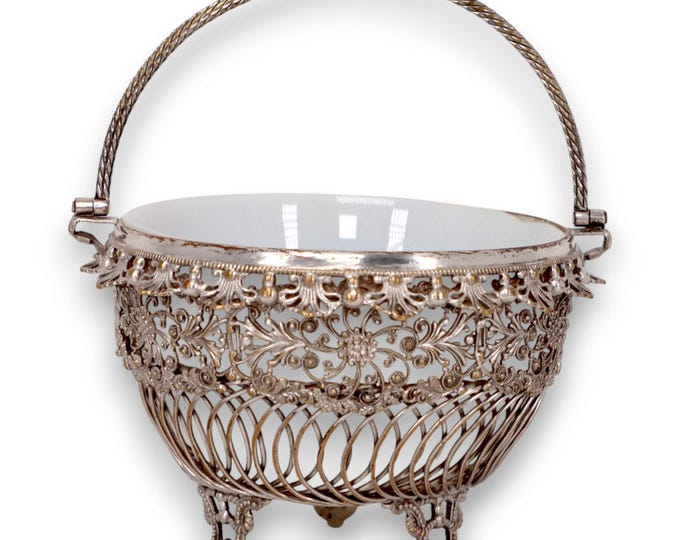 Ornate Silver Filigree Brides Basket With Porcelain Liner Vintage C ...