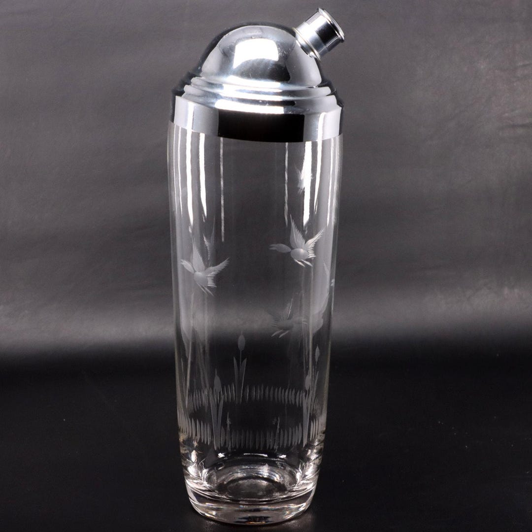Bird Etched Large 11" Cocktail Martini Shaker Mid Century Modern ...
