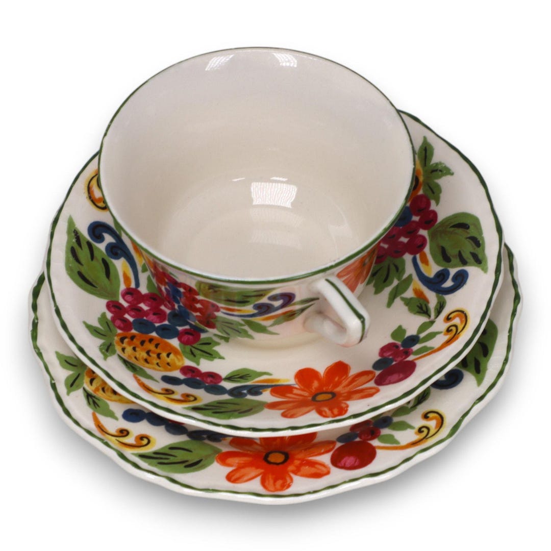 Steubenville Harvest Tea Cup Saucer Snack Plate Trio USA Vintage 1950's ...