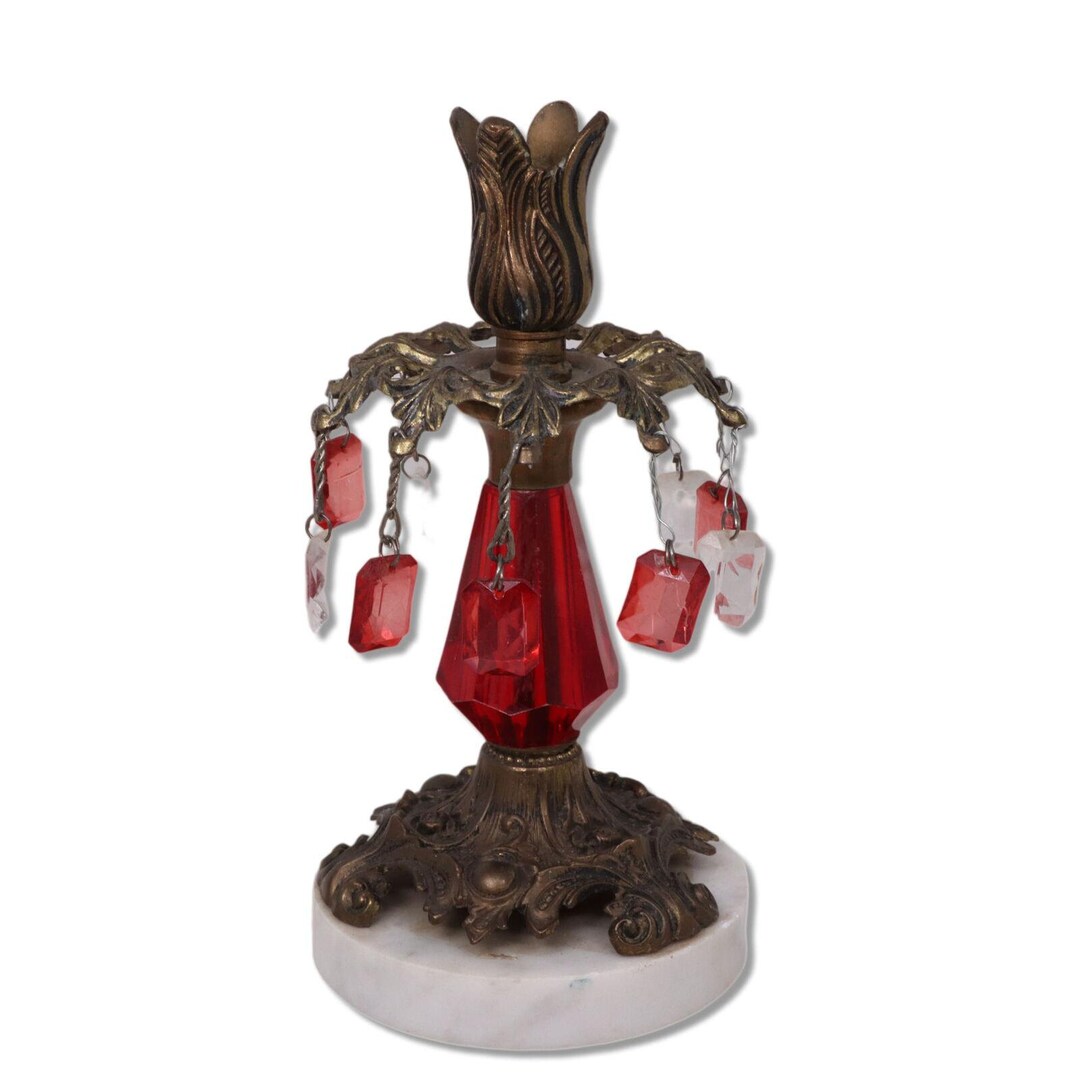 Ruby Red Faceted Glass Hollywood Regency Candlestick Holder 1950's - Etsy