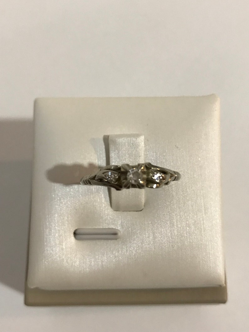 RARE Estate 17k Solid White Gold Statement Ring With 3 Diamonds, Very ...
