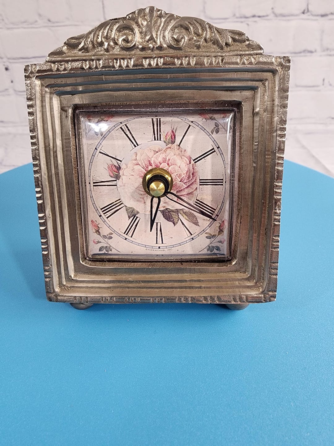 Timeworks Inc London Brass Quartz Petite Clock, Silver Tone Pewter Look ...