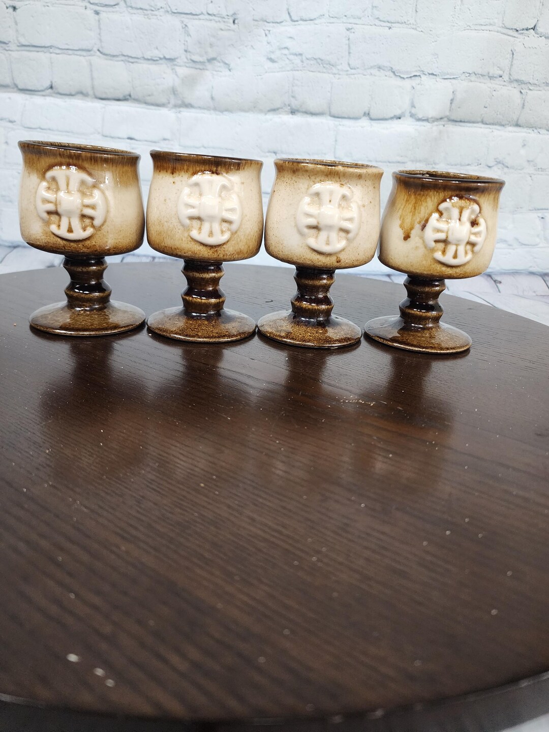 Set of 4 - 1970's Studio Pottery Goblets With Celtic Cross Design ...