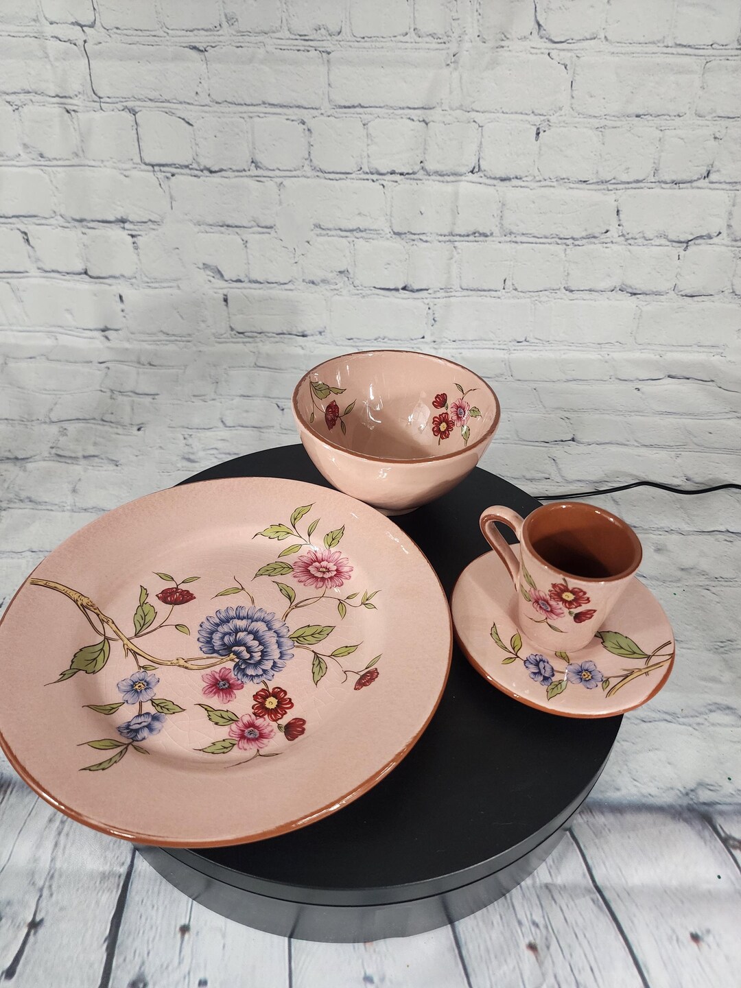 Vintage Fapor Ceramics Pink Floral Set: Plate, Bowl, Cup & Saucer ...