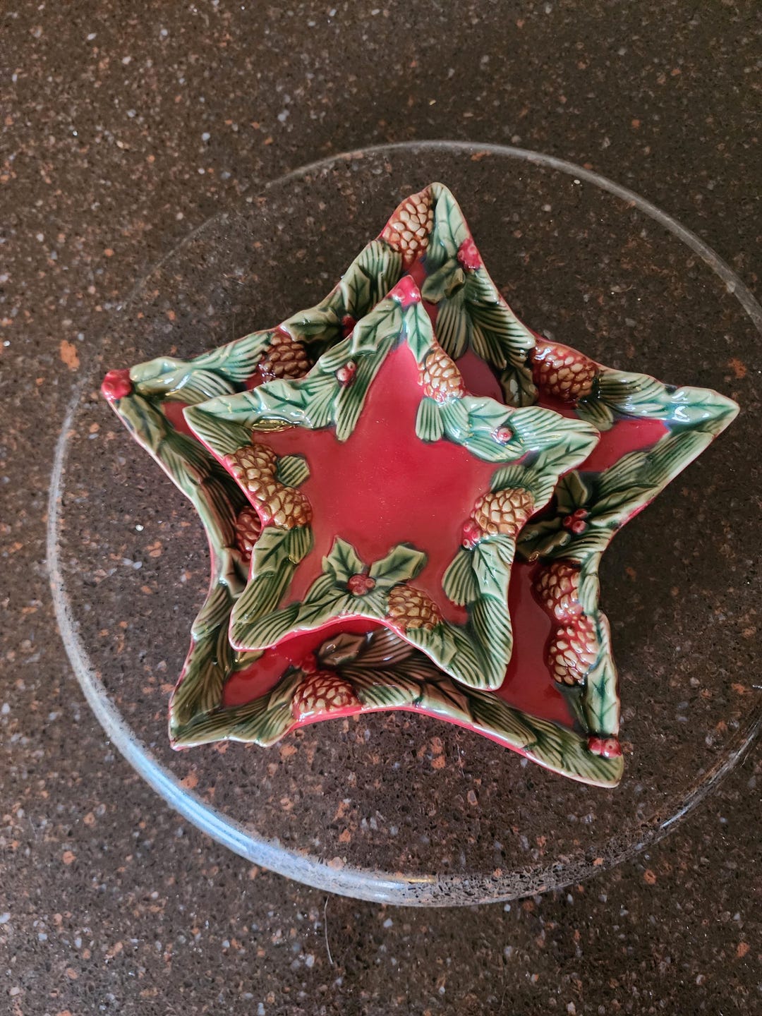 Ceramic Christmas Star Bowls: Green & Red Holiday Decor, Set of 2 - Etsy