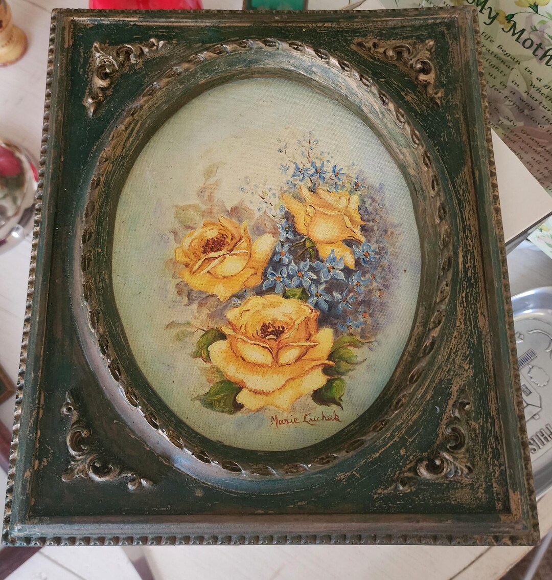 Antique Yellow Roses Oil Painting Signed. Victorian Style Frame - Etsy