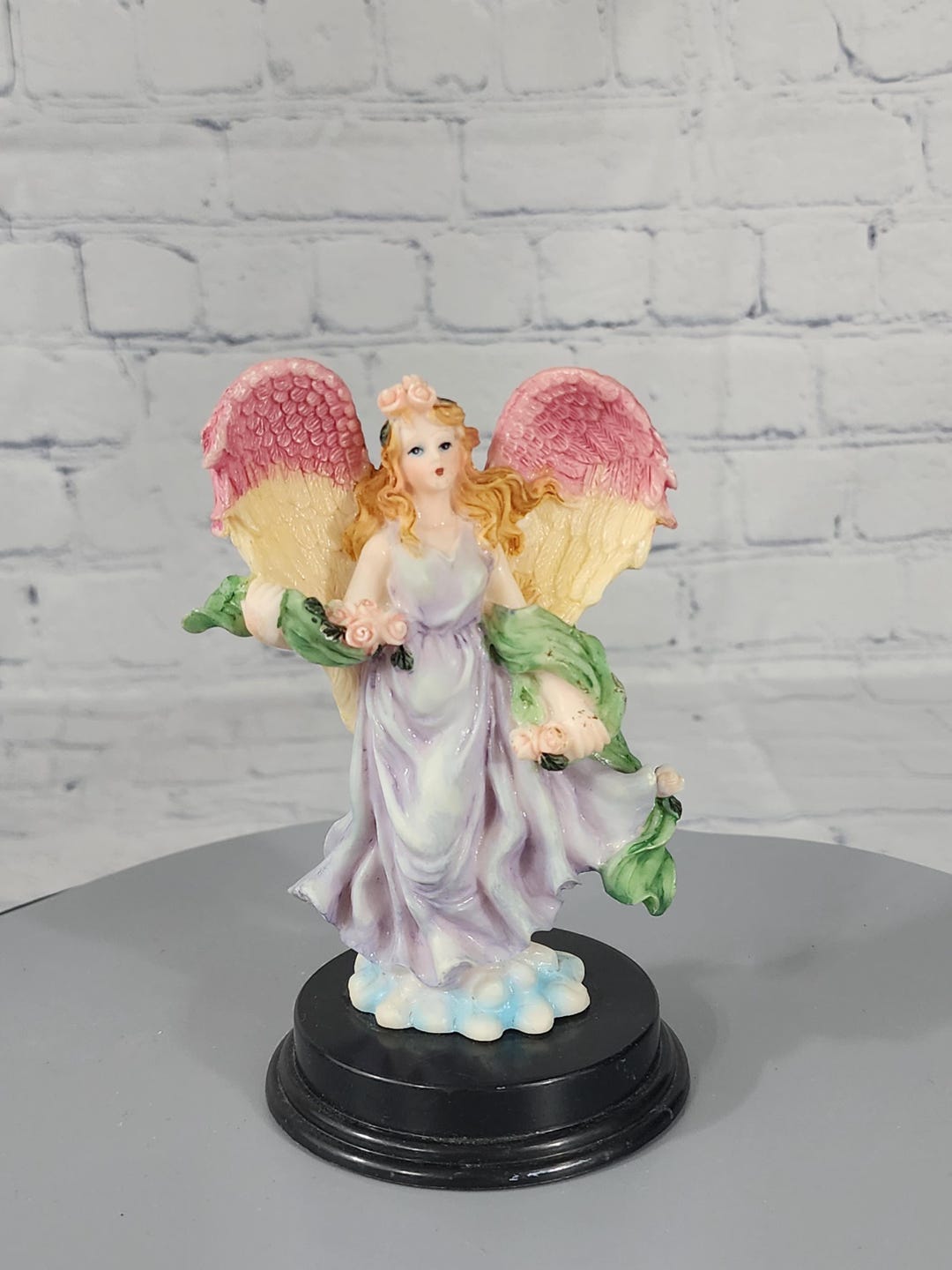 Colorful Flower Angel Figurine – Pink Wings & Lavender Dress, Resin ...