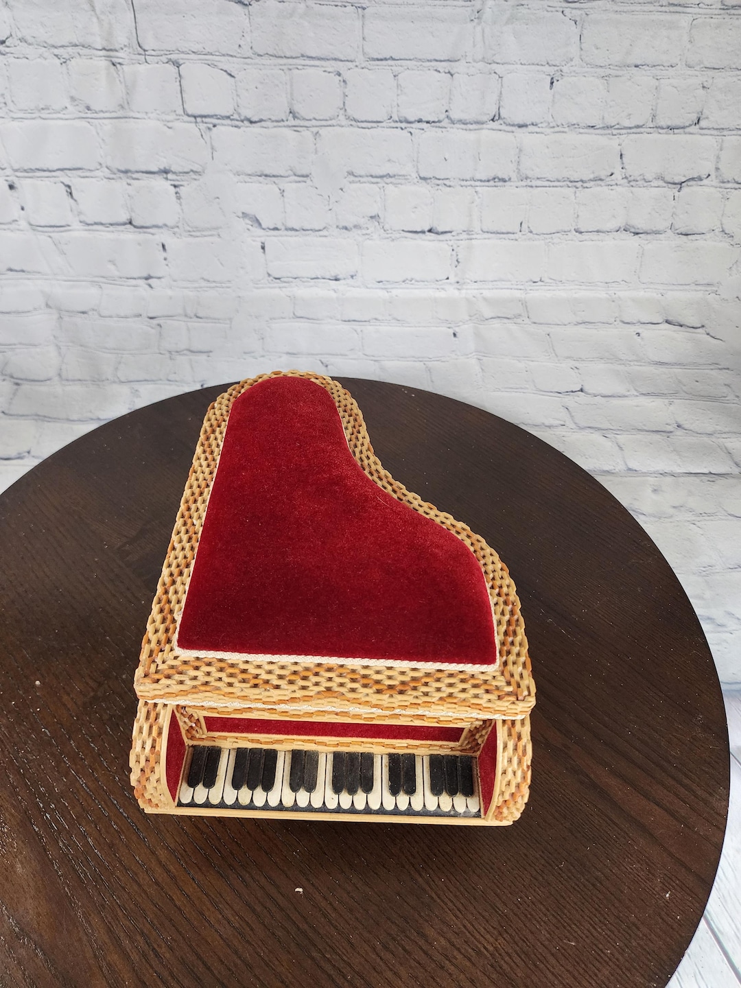 Vintage Folk Art Matchstick Piano Jewelry Box – Intricately Detailed ...