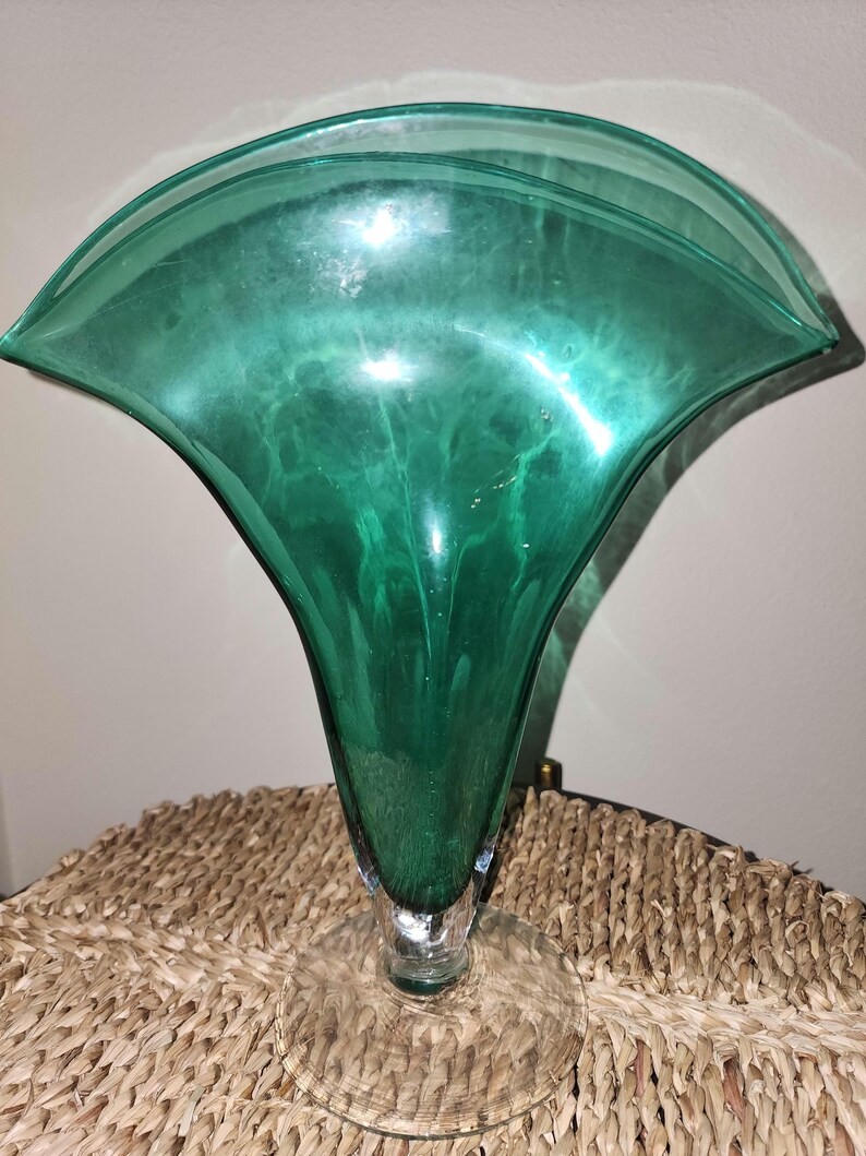Mid-century Blenko Green Art Glass Fan Vase With Bubble Design - Etsy
