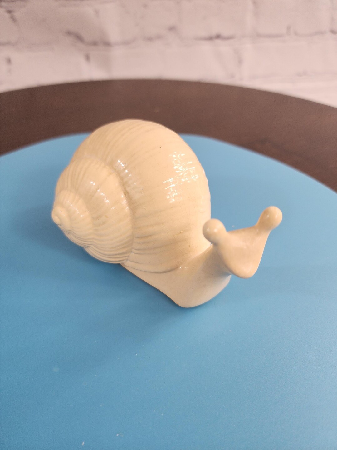 Ceramic Ivory Glazed Garden Snail Figurine | 4” Small | Light Crazing ...