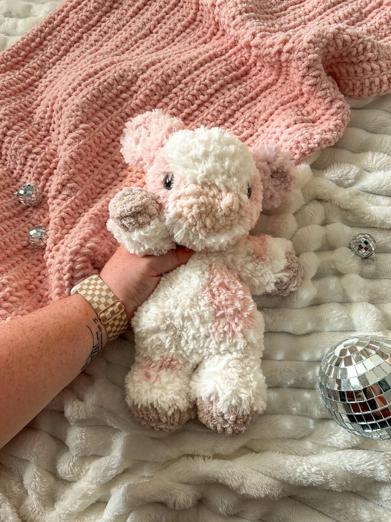 Handmade Crochet Pink Cow Plushie: Fluffy Stuffed Animal Toy - Etsy