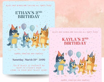 Bluey Birthday Invitation Template – Pink & Blue | 5x7” Editable ...