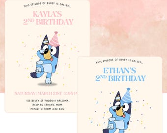 Bluey Birthday Invitation Template – Pink & Blue | 5x7” Editable ...