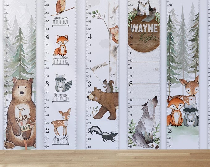 Personalized Kids Growth Chart, Woodland Animals Growth Chart, Forest ...