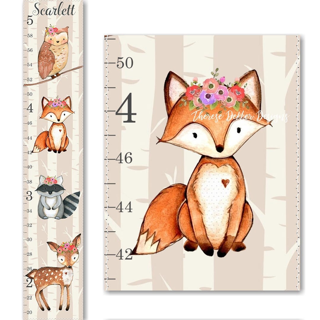 Woodland Growth Chart, Canvas Growth Chart, Deer Growth Chart, Floral ...
