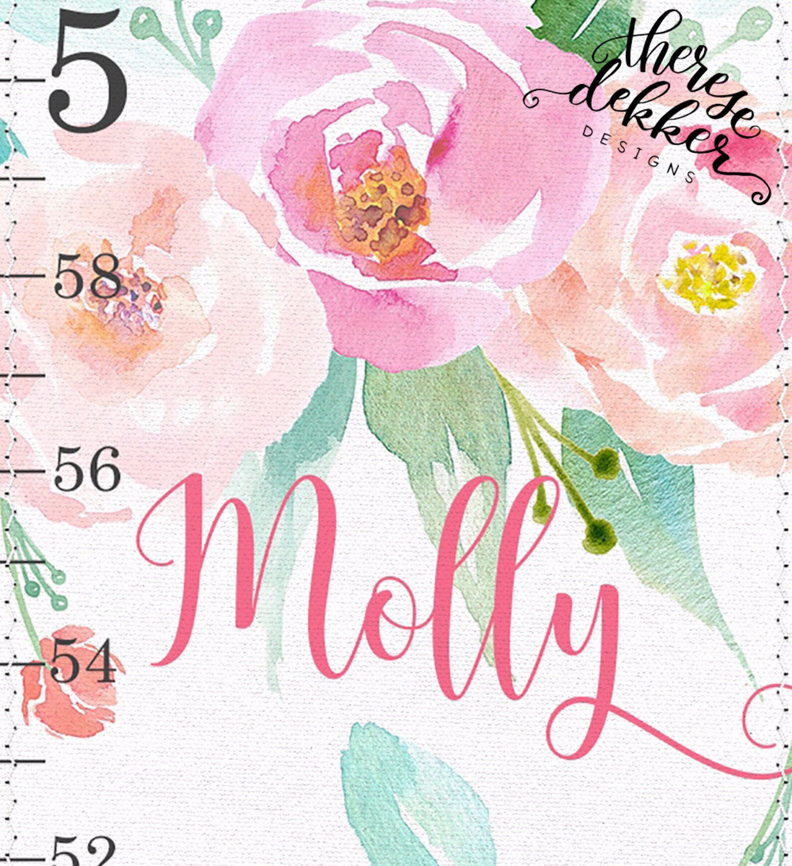 Girls Growth Chart Canvas Growth Chart Watercolor Floral - Etsy