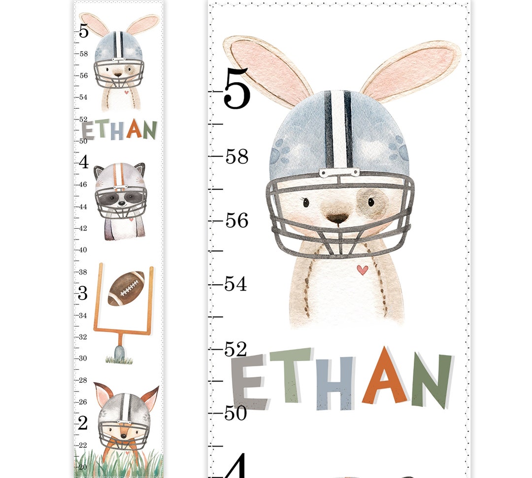 FOOTBALL Growth Chart, Canvas Growth Chart, Woodland Animals Growth ...