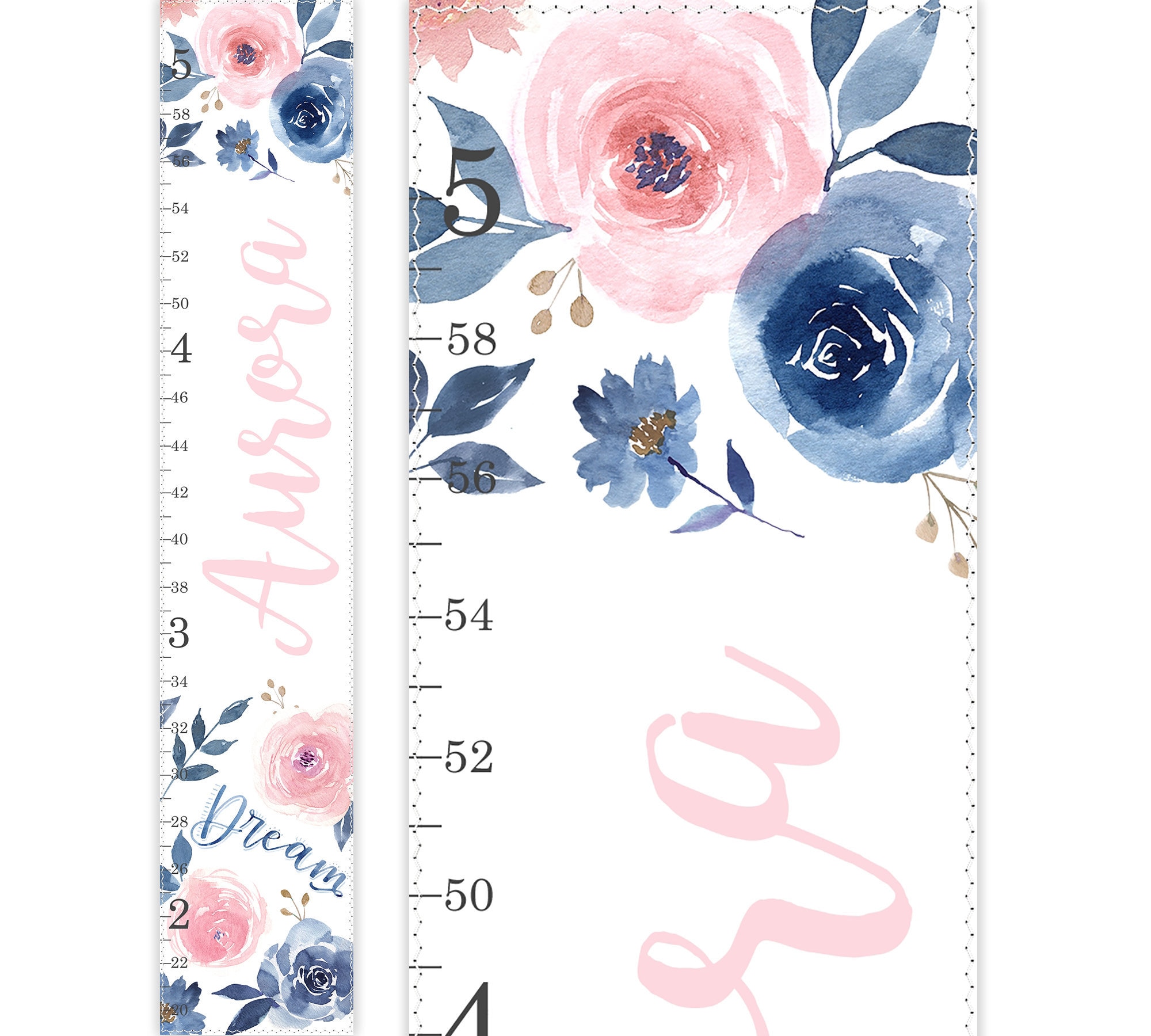 Girls Growth Chart Canvas Growth Chart Blush Pink and Navy | Etsy