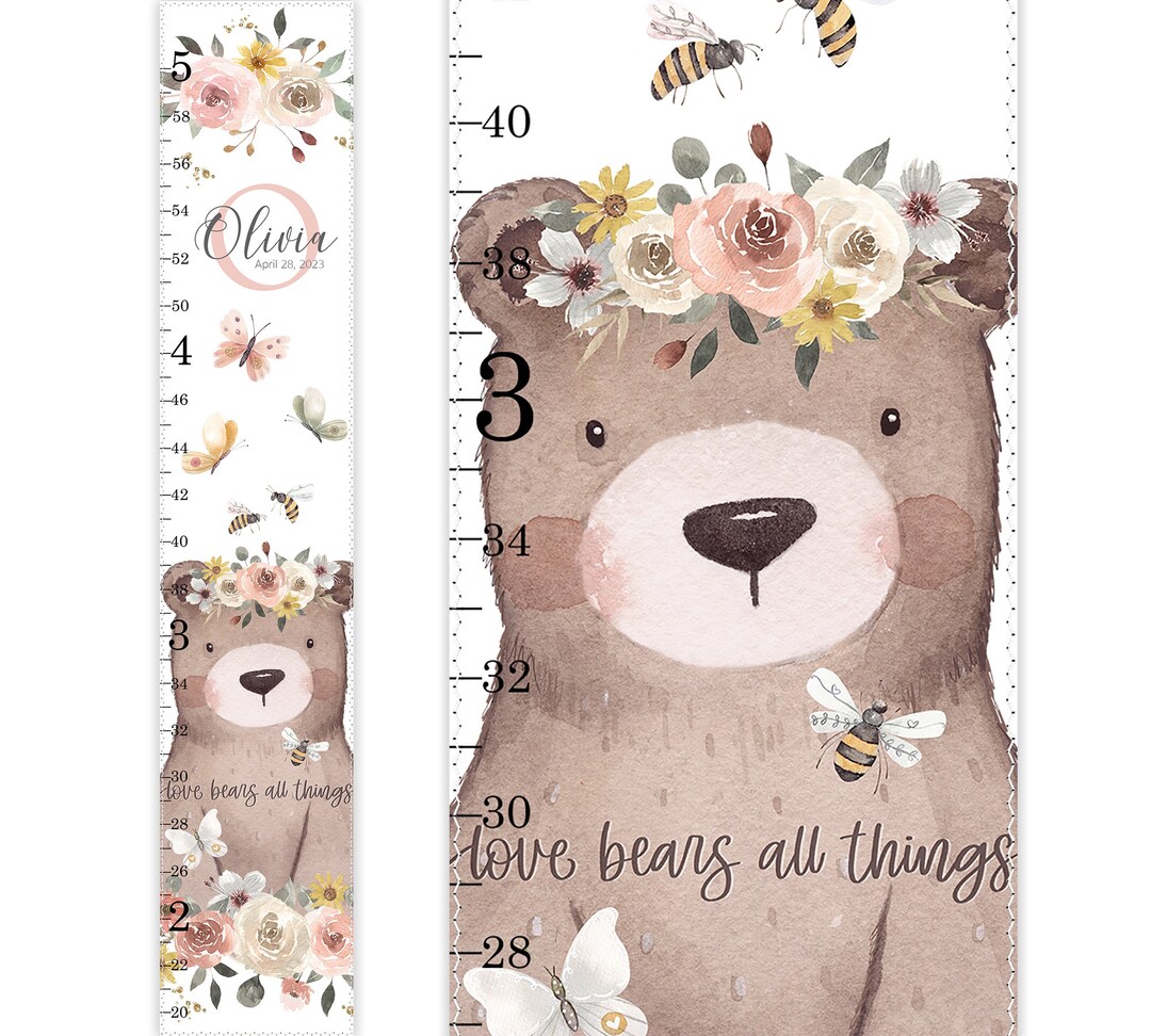 Woodland Growth Chart, Canvas Growth Chart, Bear Growth Chart, Bear ...