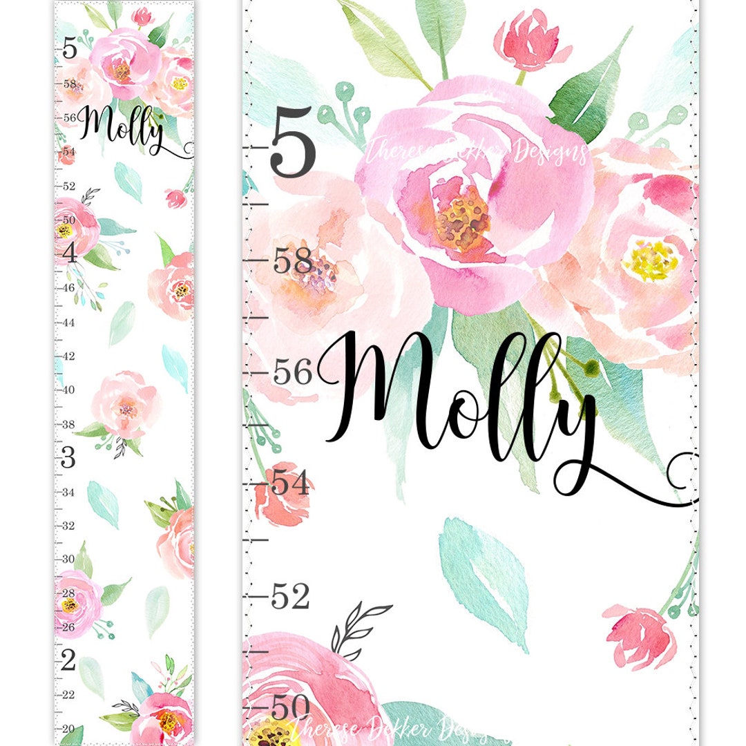 Girls Growth Chart, Canvas Growth Chart, Watercolor Floral Nursery Art ...