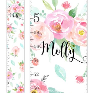 Girls Growth Chart, Canvas Growth Chart, Watercolor Floral Nursery Art ...