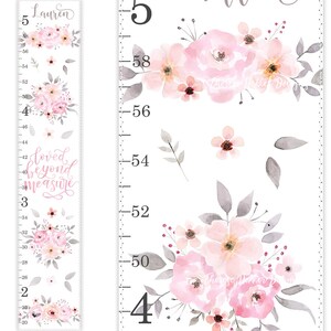 Girls Growth Chart, Canvas Growth Chart, Blush Pink Roses, Blush ...