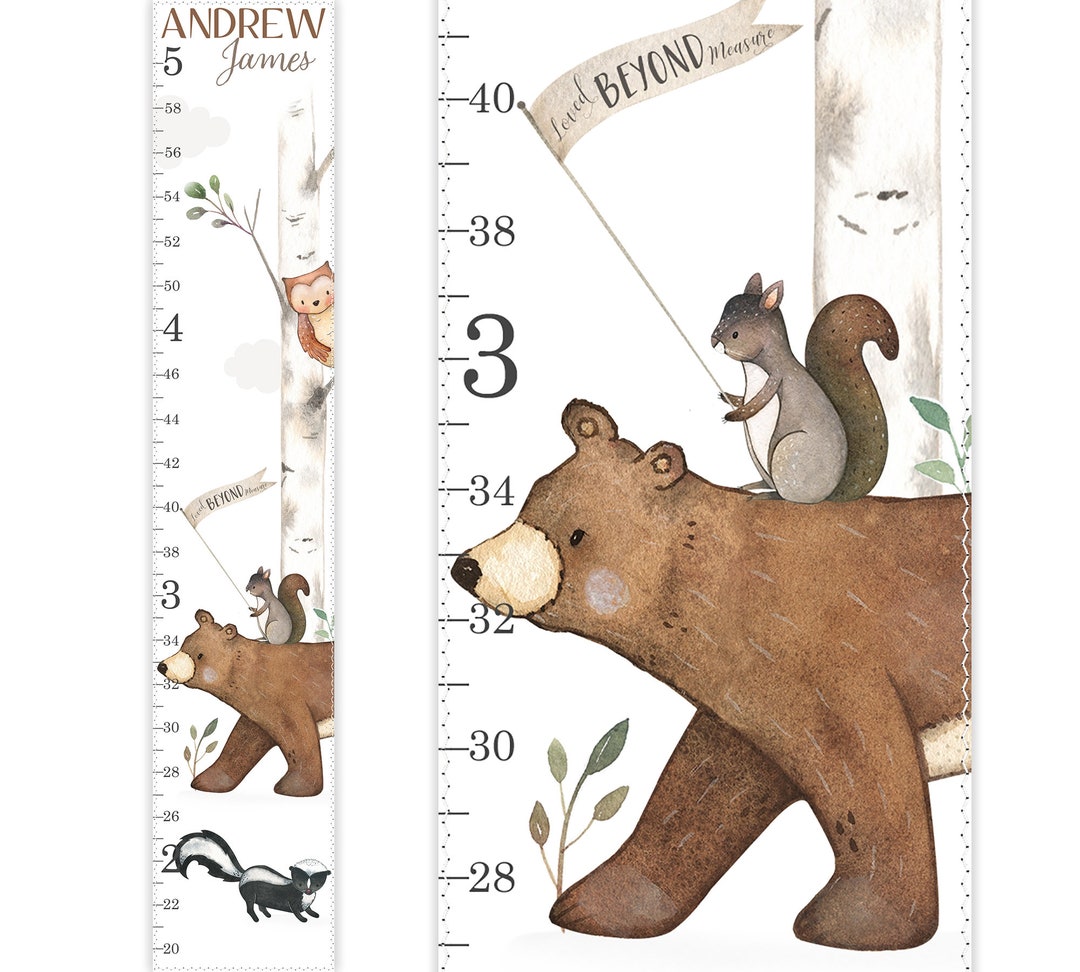 Bear Growth Chart, Woodland Growth Chart, Canvas Growth Chart, Woodland ...