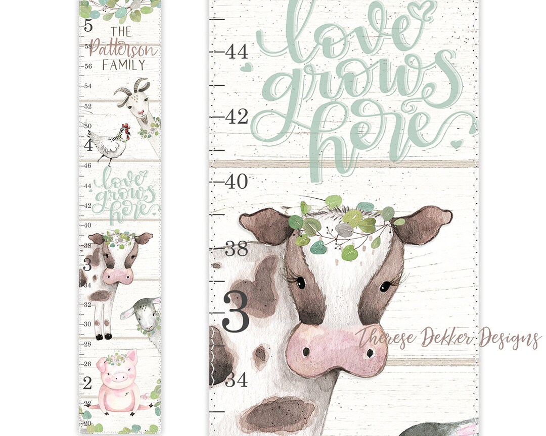 Farm Animals Growth Chart, Height Chart Ruler, Farm Nursery Decor ...