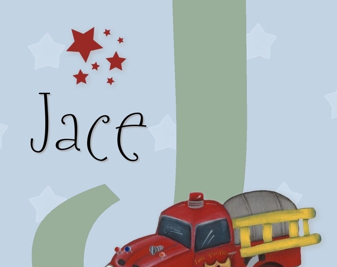 Vintage Fire Truck LETTER Wall Art Print - Etsy