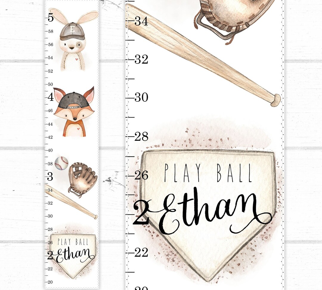 Baseball Growth Chart, PLAY BALL Growth Chart, Canvas Growth Chart ...