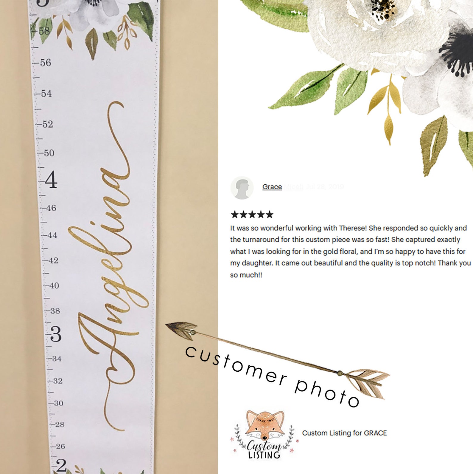 Girls Growth Chart Canvas Growth Chart Watercolor White | Etsy