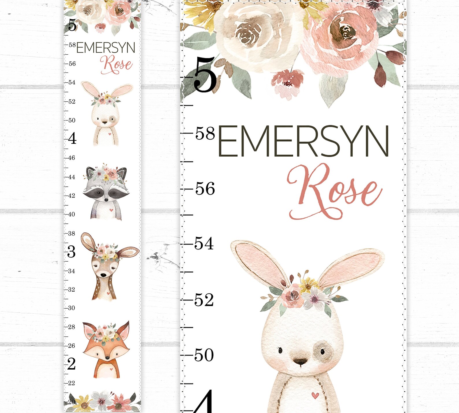 Woodland Growth Chart Vintage Flowers Roses Growth Chart - Etsy