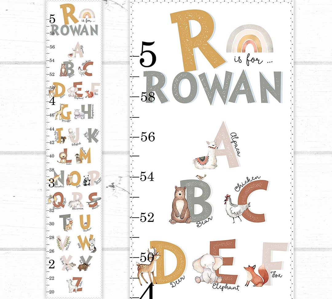 Animals Alphabet Growth Chart, Personalized Growth Chart, Gender ...