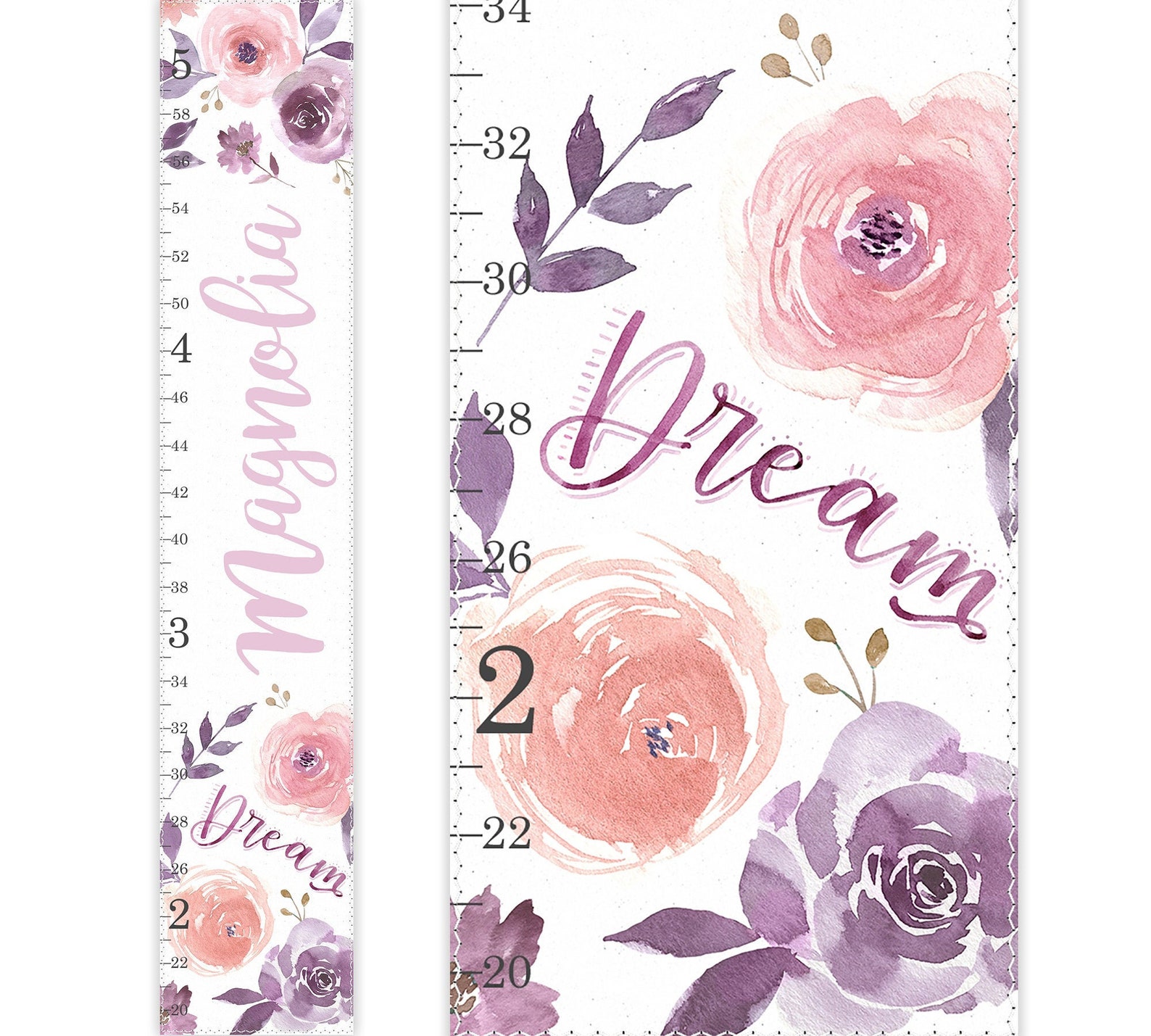 Girls Growth Chart Canvas Growth Chart Lavender Nursery Art - Etsy