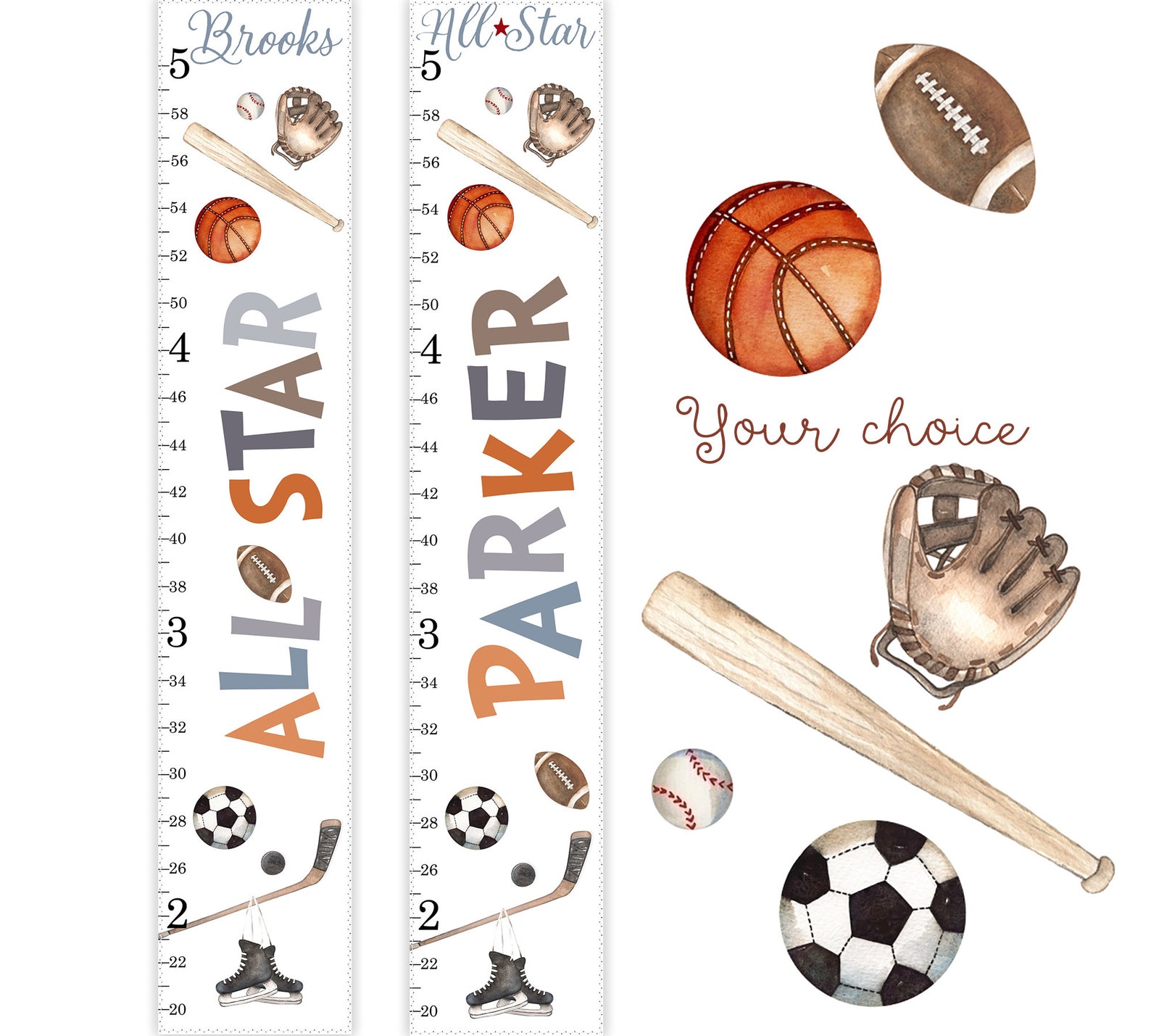 SPORTS Growth Chart ALL STAR Growth Chart Canvas Growth - Etsy