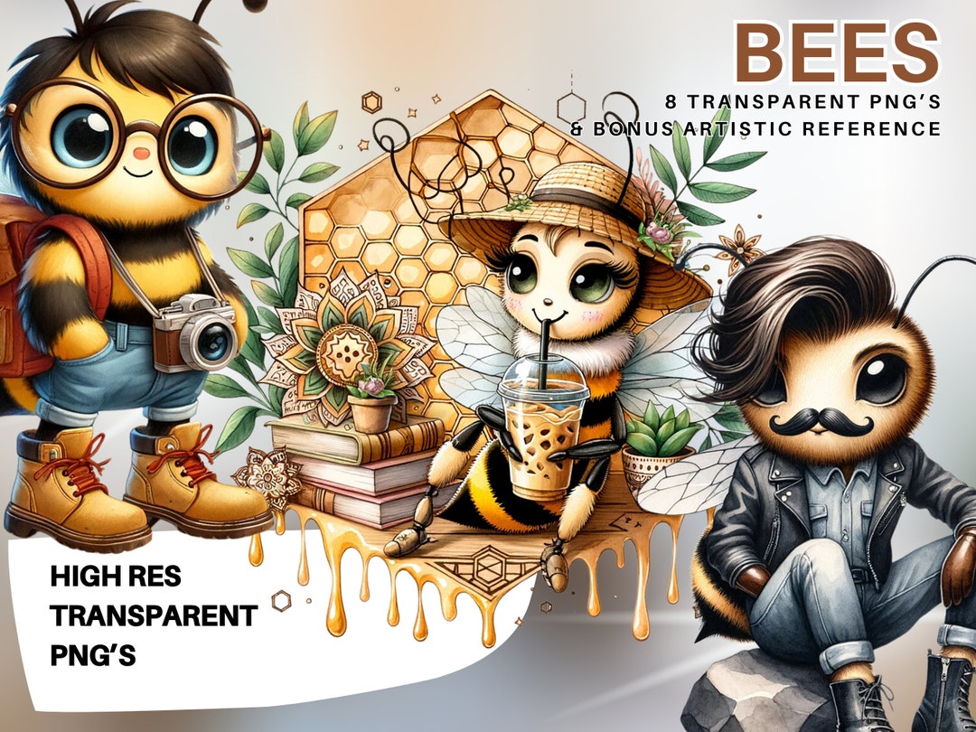 Bees - Set of 8 High Resolution Pngs, Transparent Backgrounds, Clip Art ...