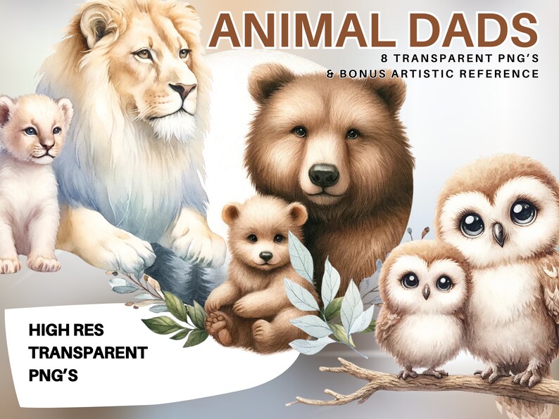 Animal Dad Pngs Set of 8 High Resolution, Transparent Clip Art, Ai ...